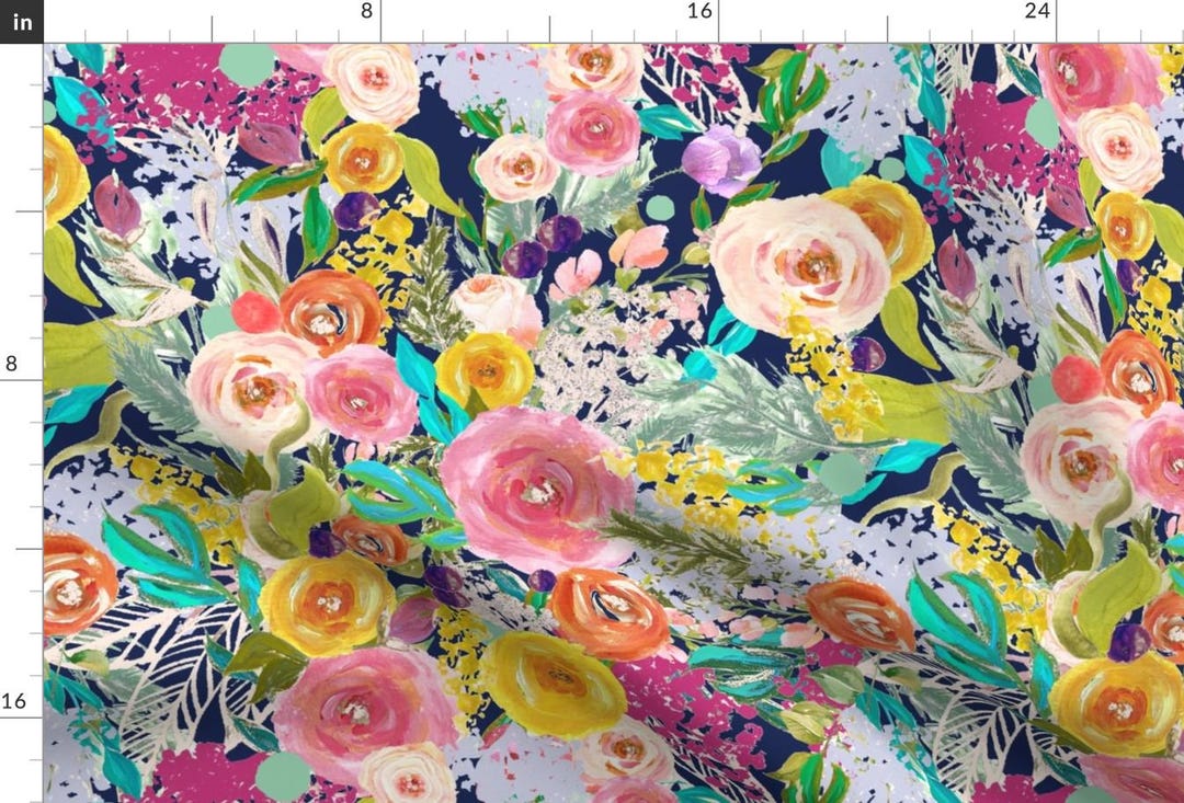 Autumn Floral Fabric - Autumn Blooms Painted Floral // Navy by ...