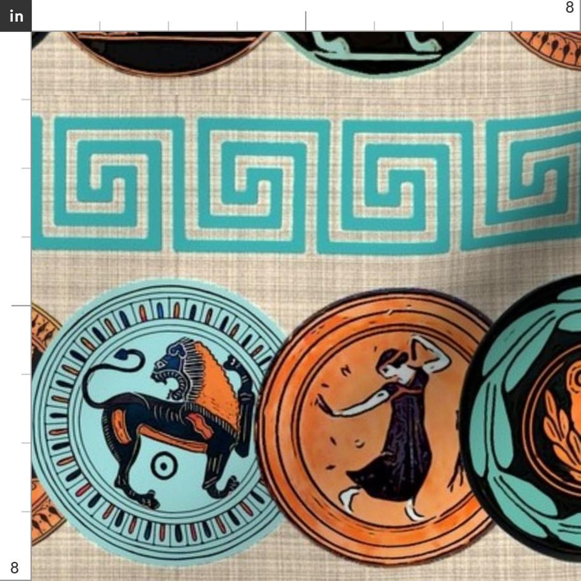 Greek Fabric - Greek Plates by Lucybaribeau - Greek Key Turquoise Blue ...
