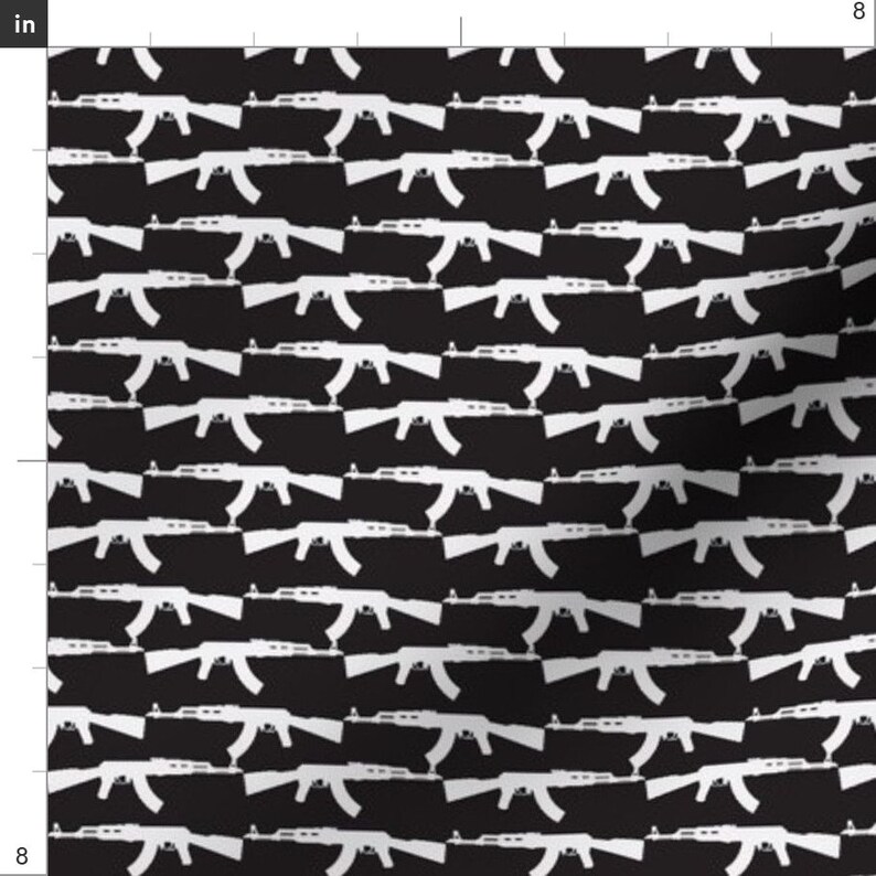 Gun Fabric Guns White on Black by Weebeastiecreations Gun | Etsy