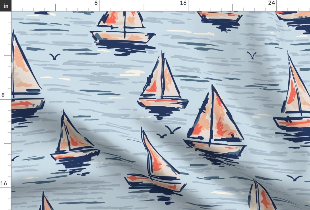 Coastal Sailing Fabric - Sail Away by Artbeat_illustrations - Nautical ...