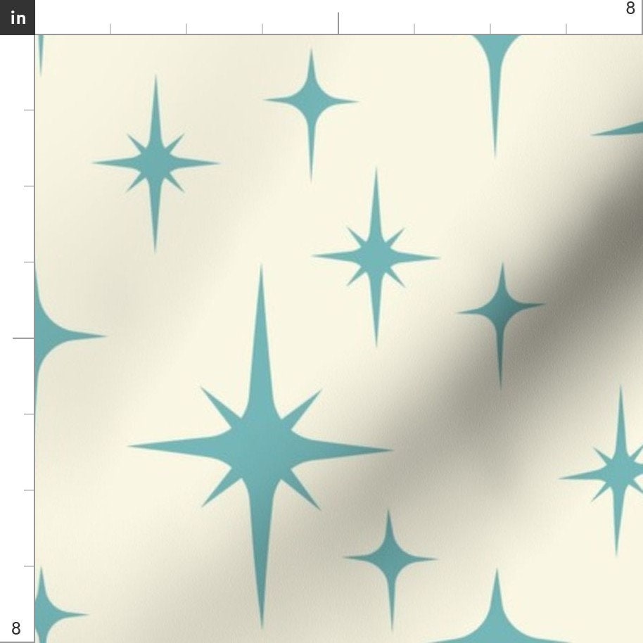 Atomic Teal Blue Stars Fabric Atomic Starburst Blue by - Etsy