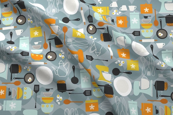 Mid Century Cooking Fabric Mod Kitchen By Cynthiafrenette | Etsy