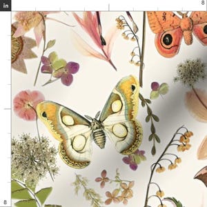 Moth Butterfly Extra Wide Sateen Fabric Botanical Insects Natural Boho ...