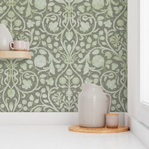 French Wallpaper Provence in Spring Green and Storm by - Etsy