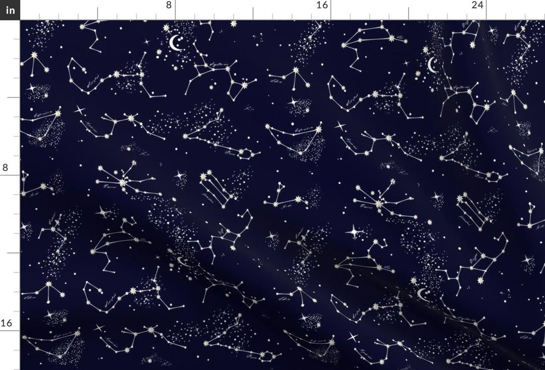 Zodiac Fabric Zodiac Constellations in Night Navy by ...