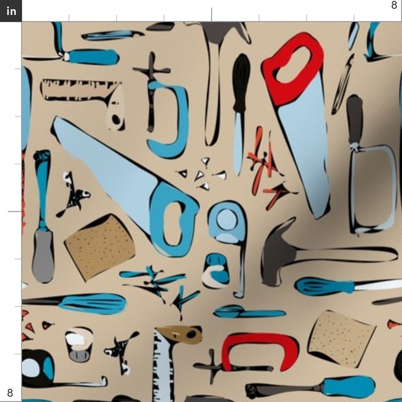 Woodworking Tools Fabric Woodwork Tools Loose and Bright by - Etsy