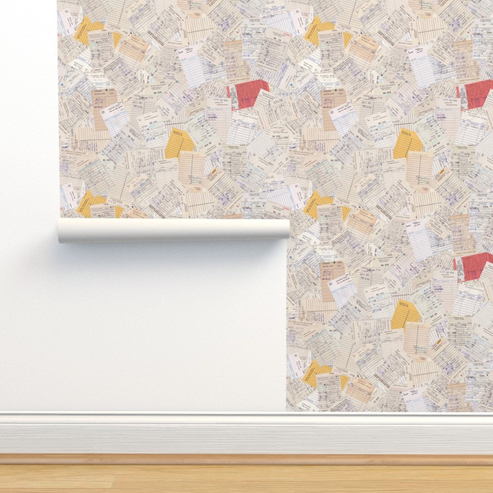Library Wallpaper Library Card Scatter by Lellobird Yellow - Etsy