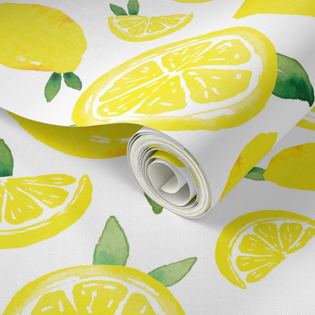 Yellow Lemons Jumbo Print Wallpaper Lemon Pattern by Alexis - Etsy