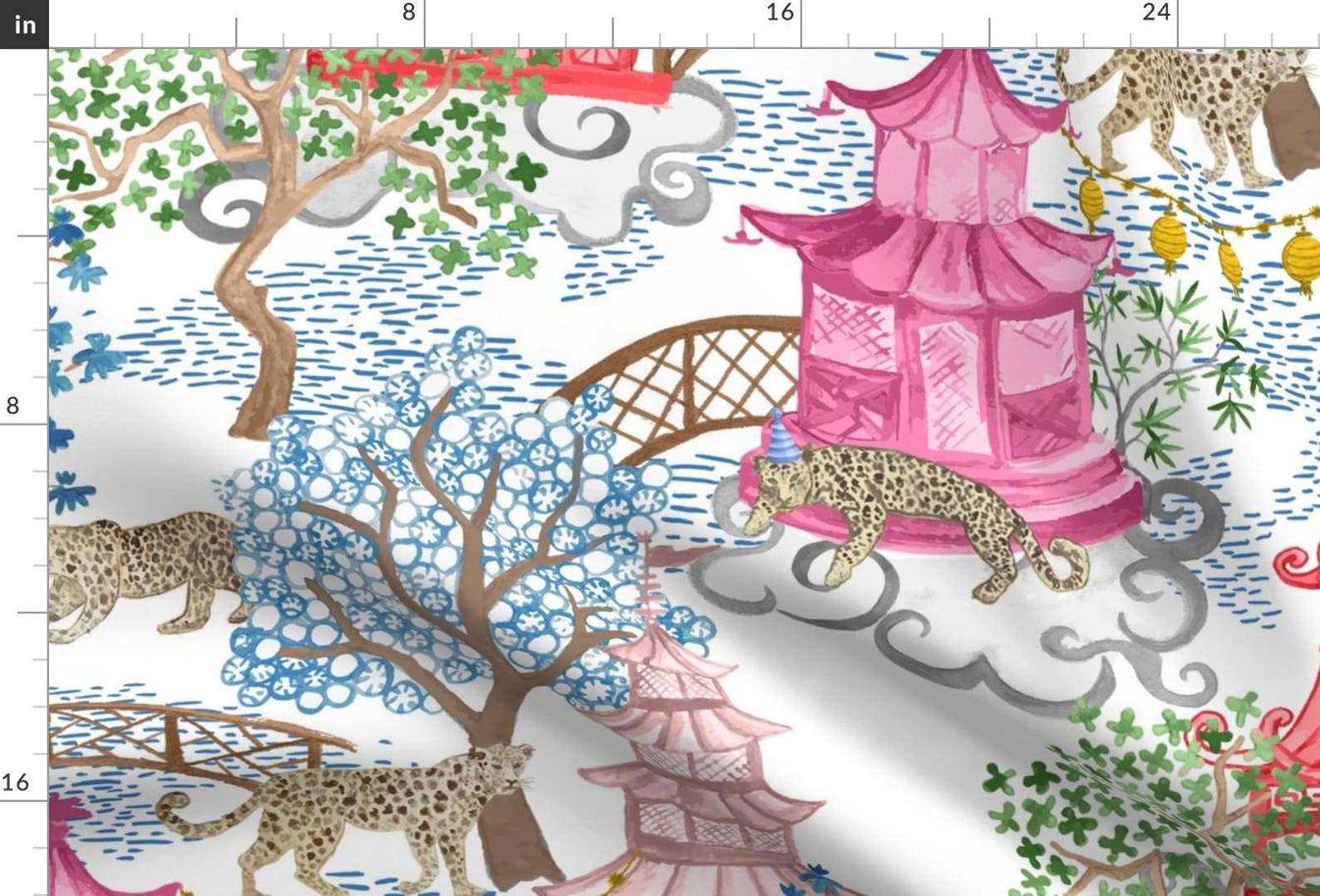 Chinoiserie Fabric - Party Leopards in Pagoda Forest by Danika_herrick ...