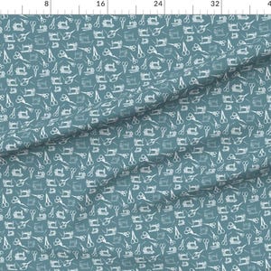 Snips Needles Sewing Machines Fabric Vintage Sewing Supplies on Blue by ...