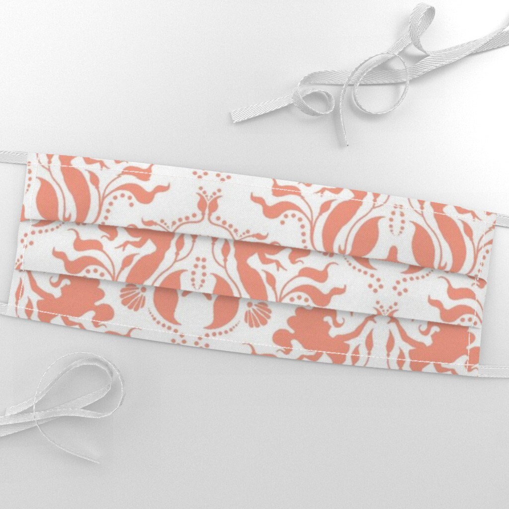 Coral Mermaid Damask Fabric Mermaid Damask Coral-white by | Etsy