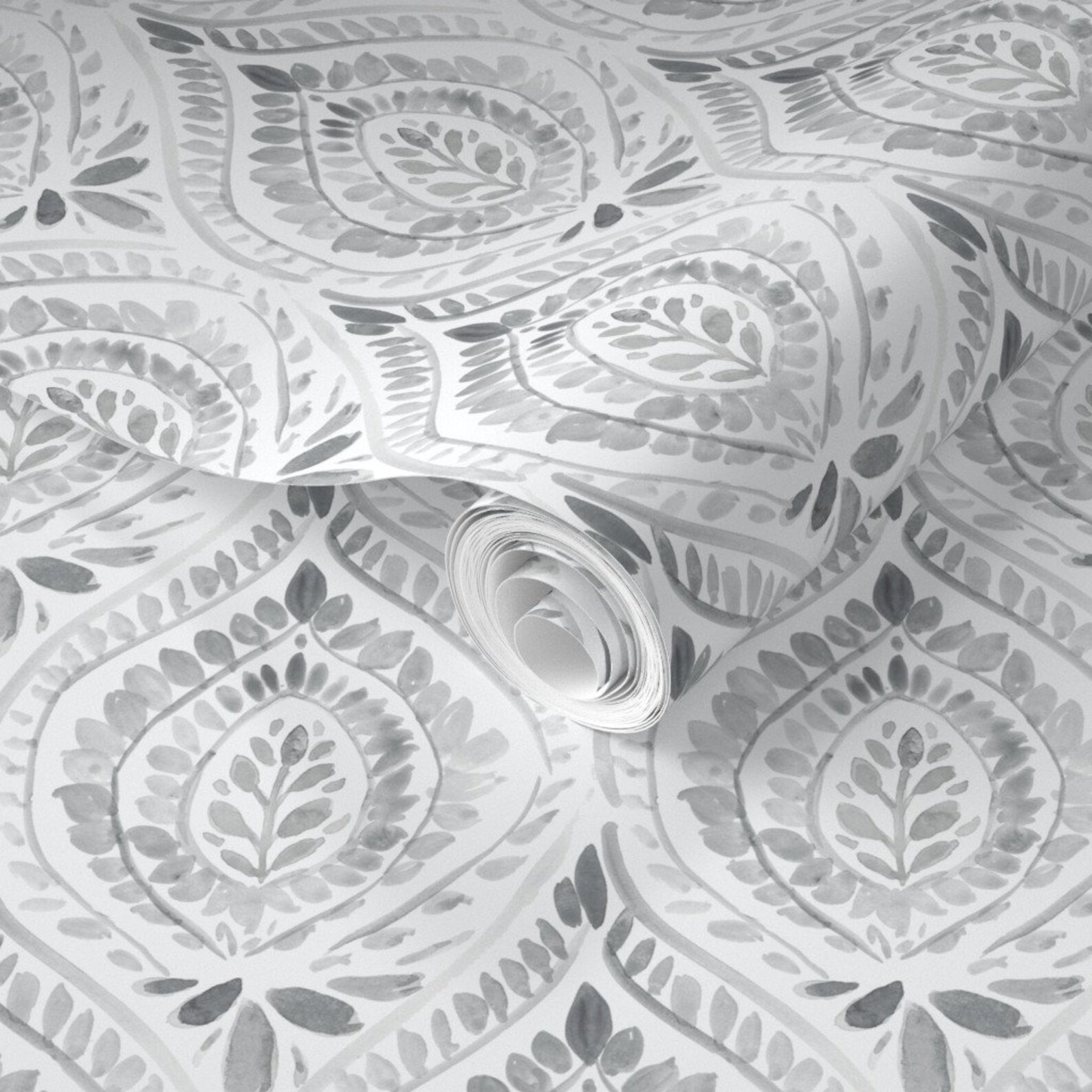 Boho Wallpaper Bohemian Foli Gray by Crystal Walen Gray - Etsy