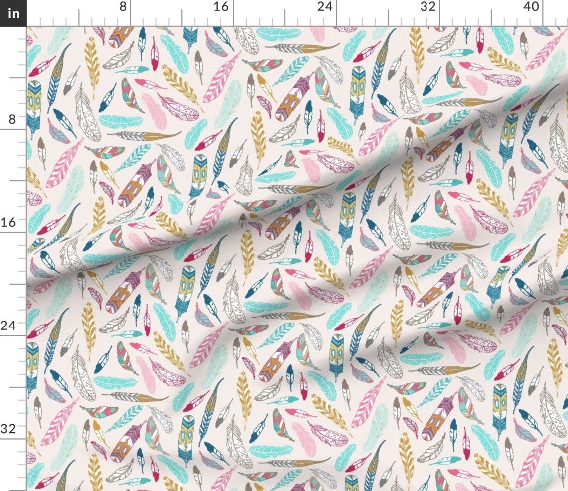 Feathers Fabric Gypsy Feathers aqua Custom Fabric by - Etsy