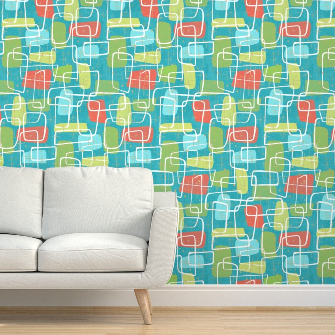Mid-century Wallpaper Atomic Mcm Grid in Surfside by Raqilu | Etsy