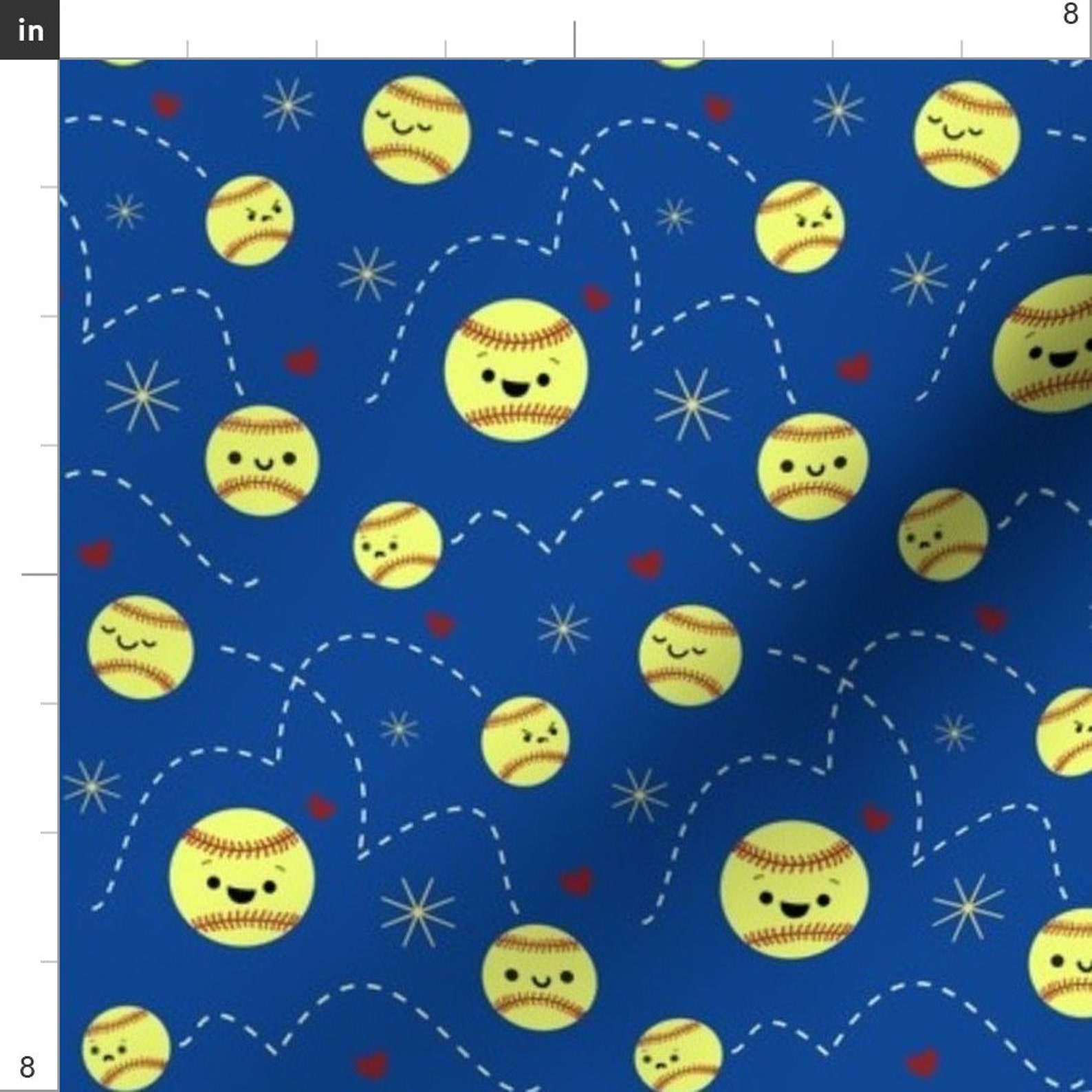 Softball Fabric Happy Softball All Stars Blue by - Etsy