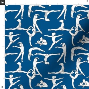 Girls Blue Gymnastics Fabric Gymnasts on Dark Blue by Landpenguin ...