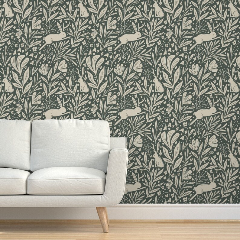 Jackalope Wallpaper Antlered Rabbits in the Flowers by - Etsy