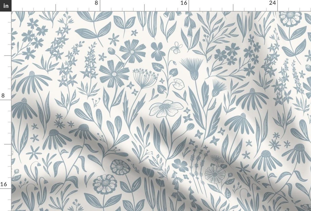 Cottagecore Fabric - Wildflowers Blue Gray by Writtenbykristen ...