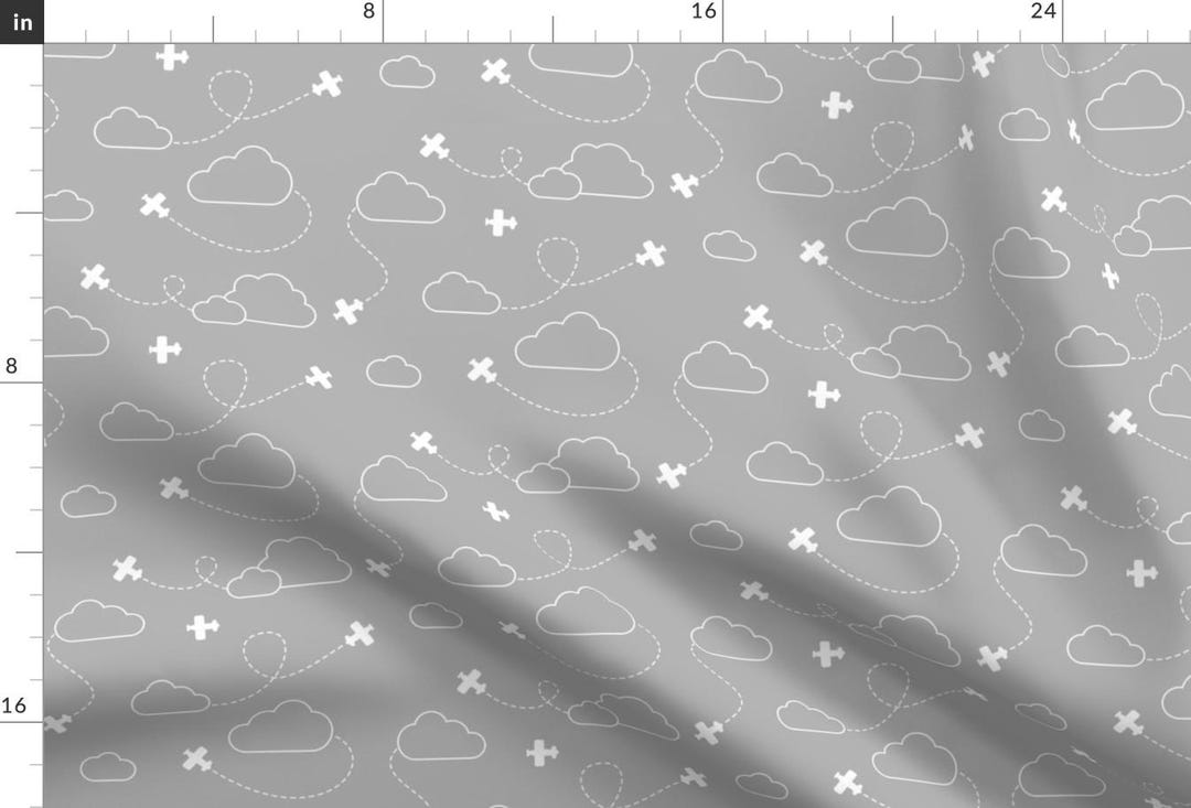 Airplanes Fabric - Airplanes in Clouds White on Gray by Cavutoodesigns ...