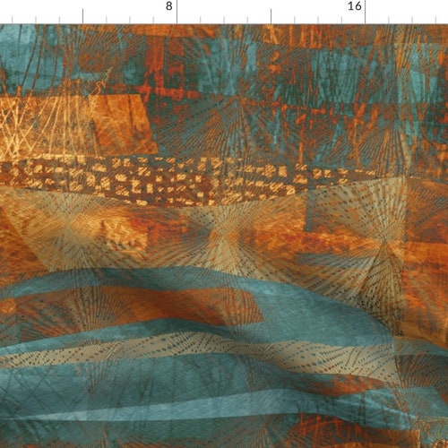 Rustic Color Blocking Fabric Copper Teal Farmland by Wren - Etsy