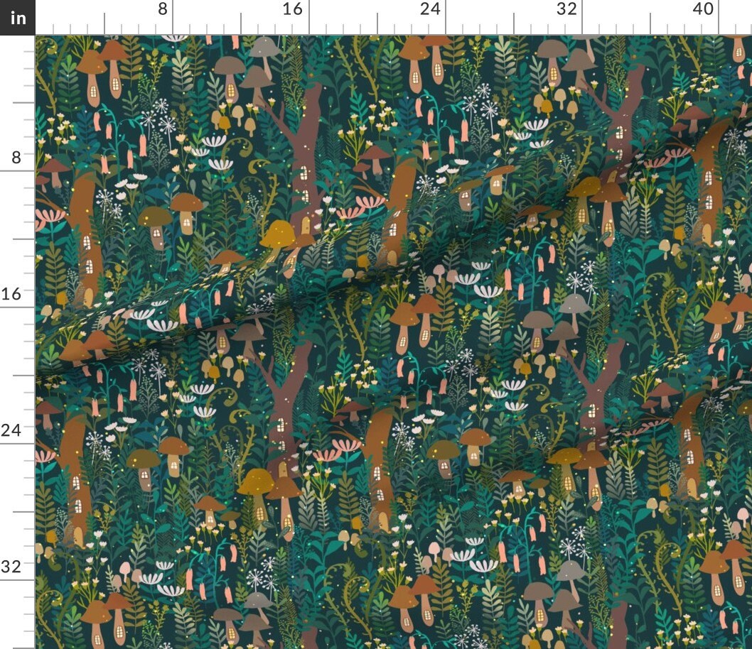 Forest Fabric the Small Forest World by Ceciliamok Teal - Etsy