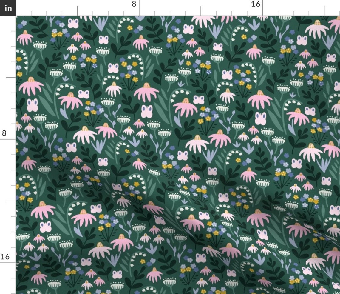 Wildflower Fabric Wildflower Mix Green by Lburleighdesigns - Etsy