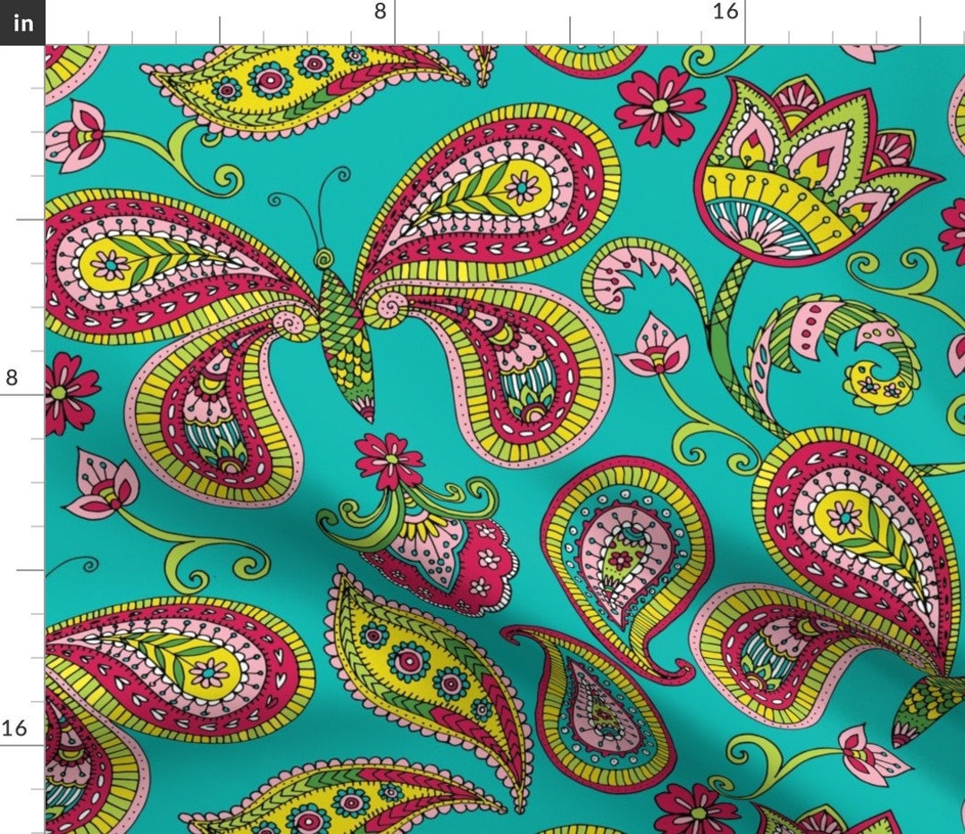Butterfly Paisley Fabric Butterfly Paisley by Snowflower - Etsy
