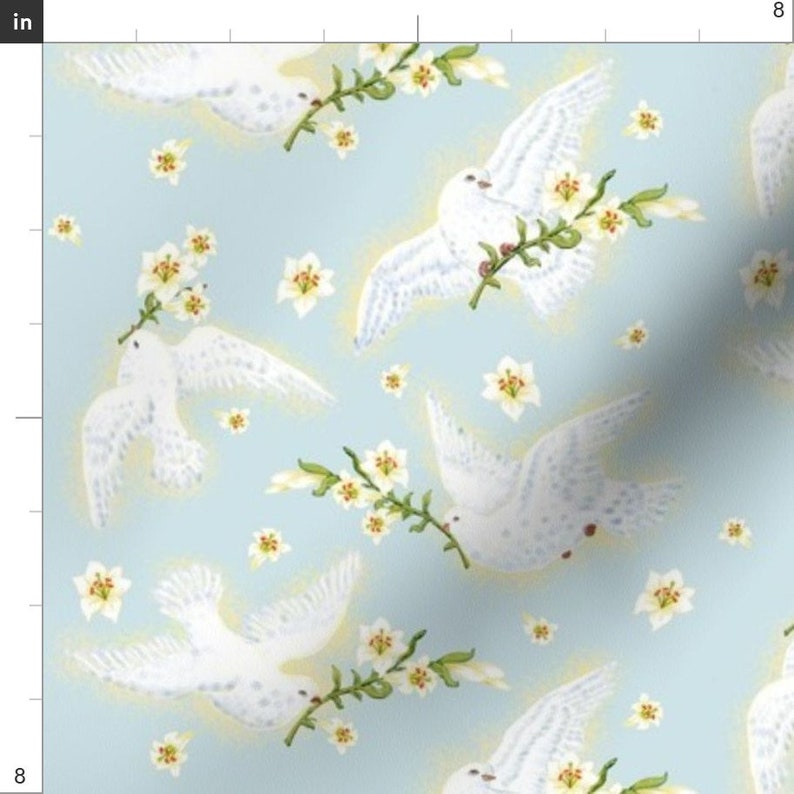 Lily Blue Doves Botanical Fabric Victorian Easter Lilies - Etsy