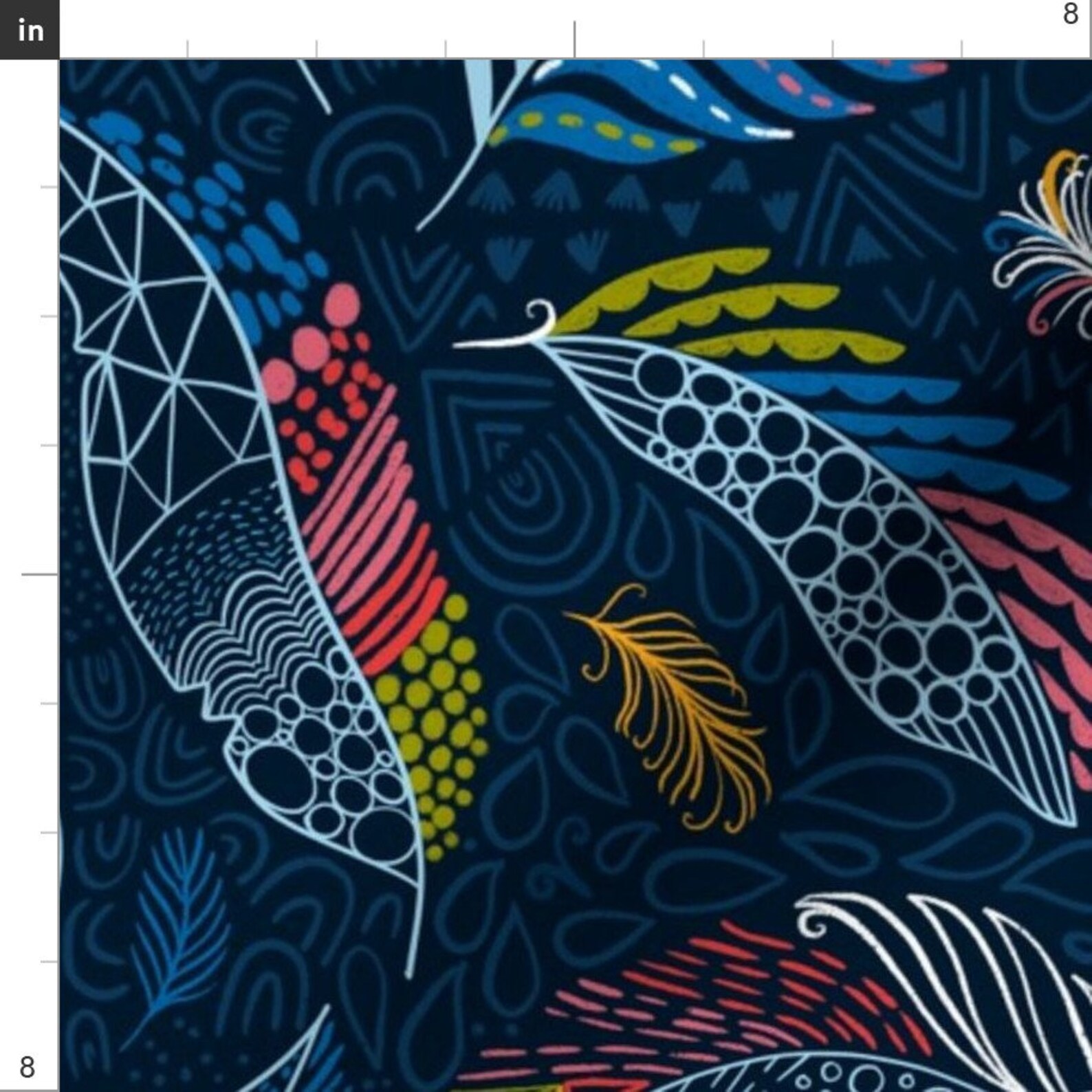 Blue Feathers Fabric Beautiful Colorful Feathers anna - Etsy