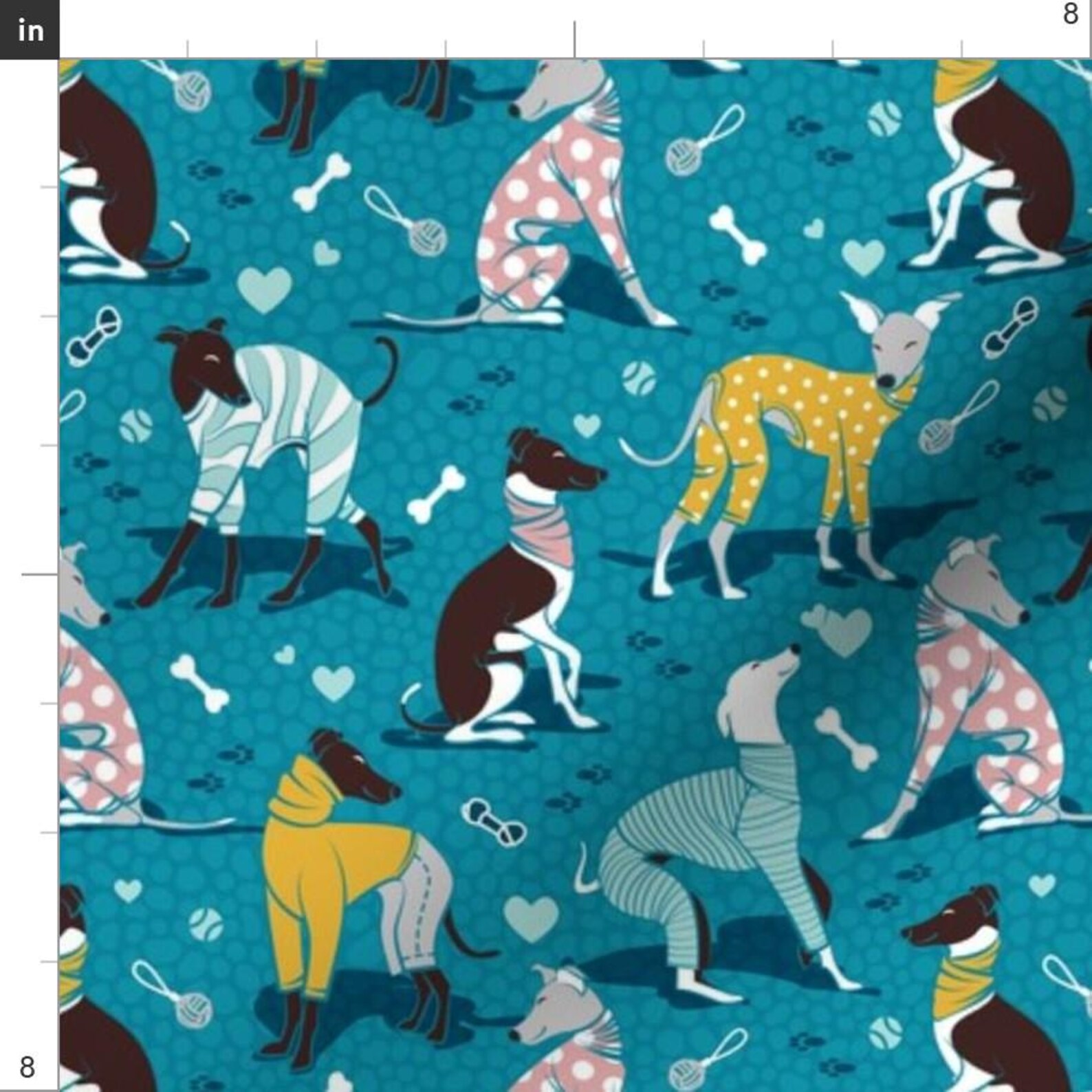 Blue Greyhound Fabric - Greyhounds Dogwalk // Small Scale // Turquoise ...