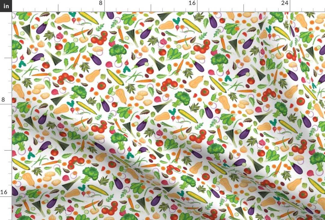 Food Fabric - Let’s Eat, White - Fresh Vegetables by Diane555 - Food ...
