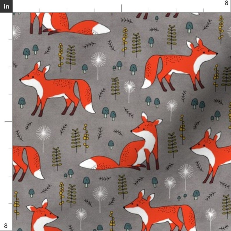 Woodland Fox Fabric Foxes on Gray by Heleen Van Den Thillart - Etsy
