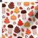 Fall Coffee Fabric Kawaii Autumn Leaves and Pumpkin Spice - Etsy