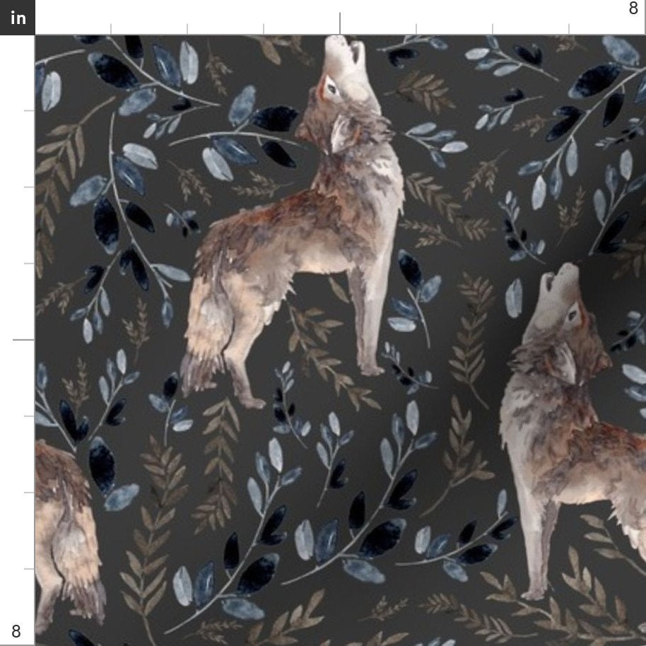 Wild Wolves Fabric October in the Wild / Wolf / Foliage by - Etsy