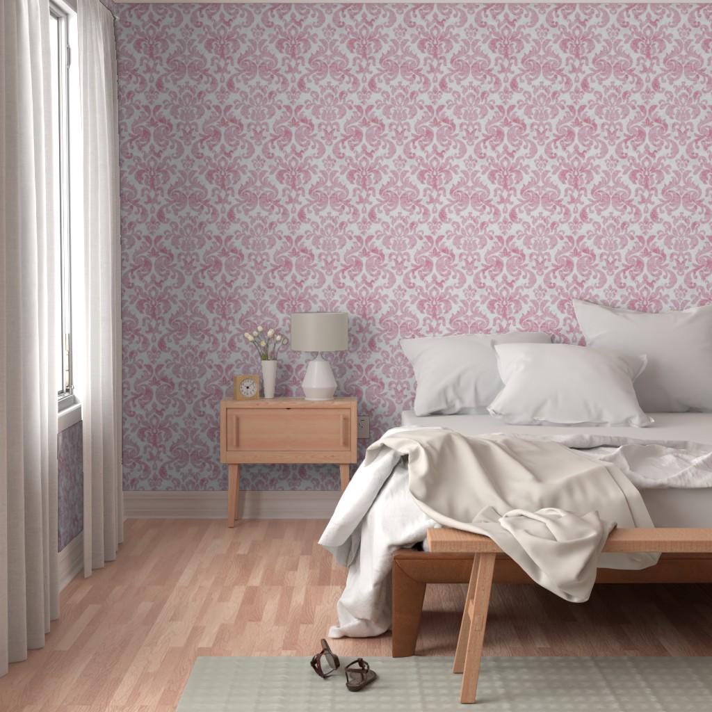 Damask Wallpaper - Damask Raspberry by Willowlanetextiles - Damask ...