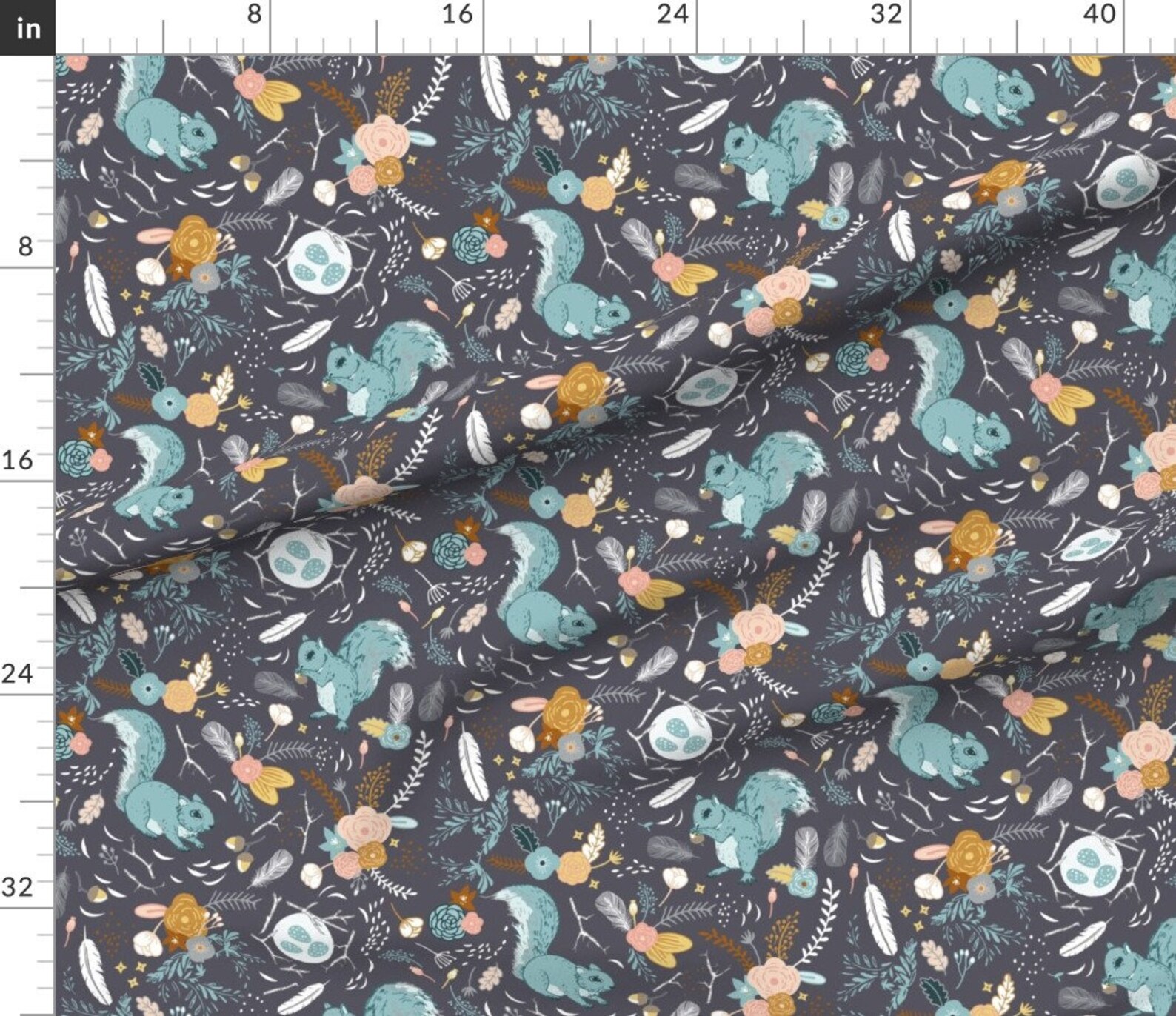 Squirrel Fabric Squirrels charcoal by Nouveau Bohemian - Etsy