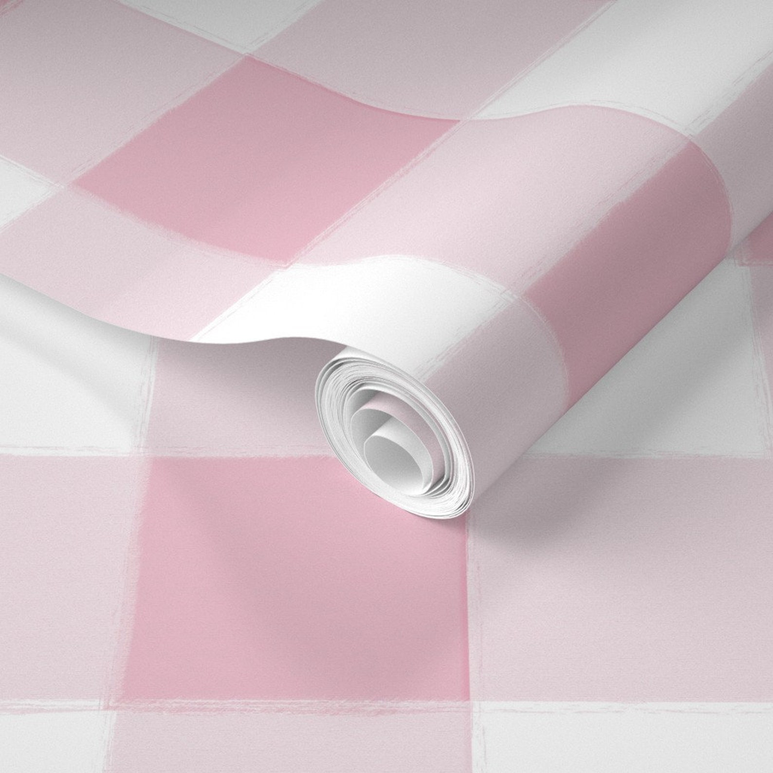 Pink Gingham Wallpaper Large Azalea Pink Gingham by - Etsy