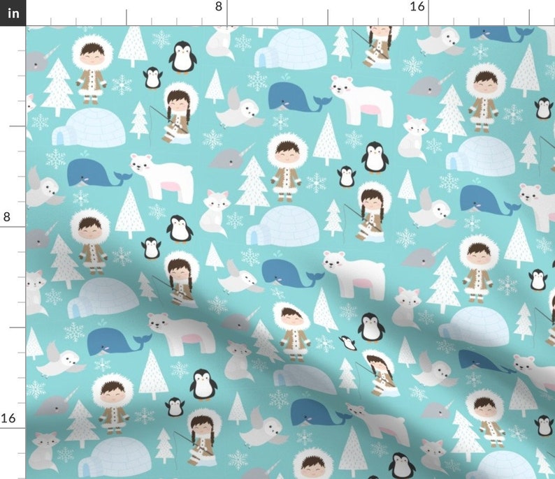 Eskimo Fabric Arctic Animals by Nagoreillustrations Arctic - Etsy