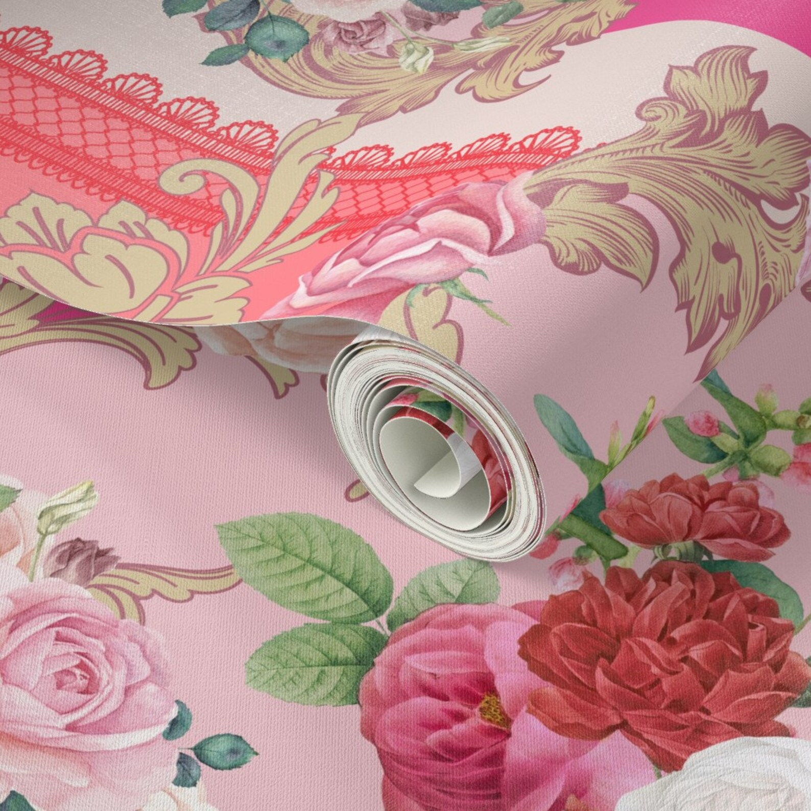 Rococo Pattern Wallpaper Pink Rococo Romance by Susie B - Etsy