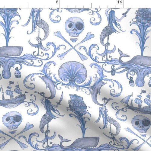 Pirate Fabric Rococo and A Bottle of Rum Blue by - Etsy