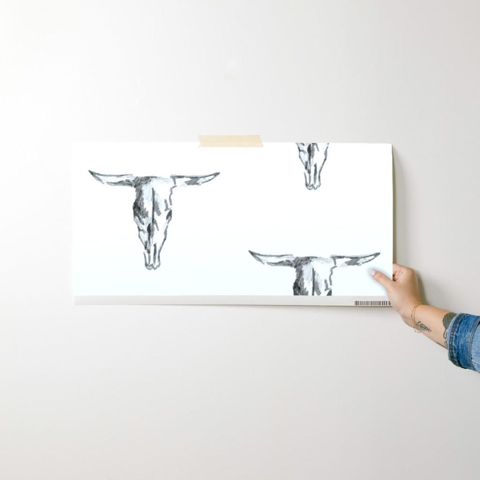 Cow Removable Peel and Stick Wallpaper - Skull Bull Black and White ...
