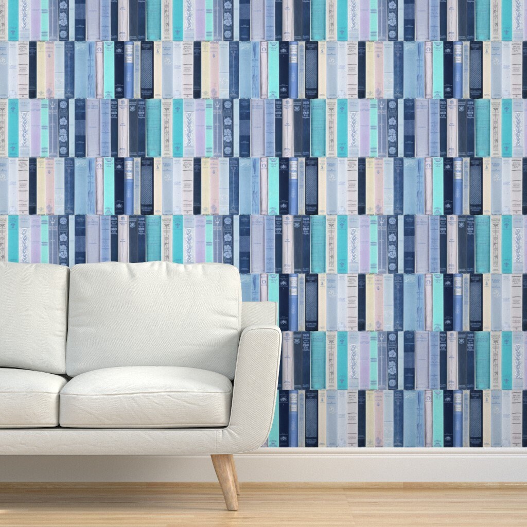 Books Wallpaper Instant Library Blue by Peacoquettedesigns - Etsy