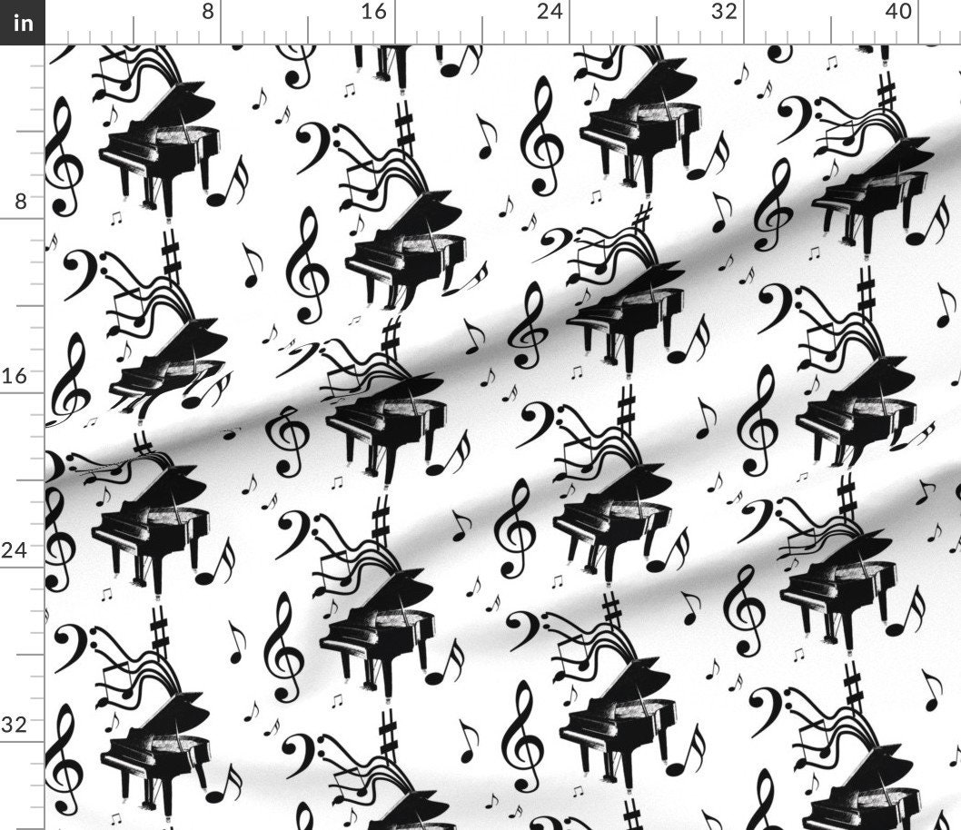 Black and White Piano Fabric Piano Music by Leahvanlutz | Etsy