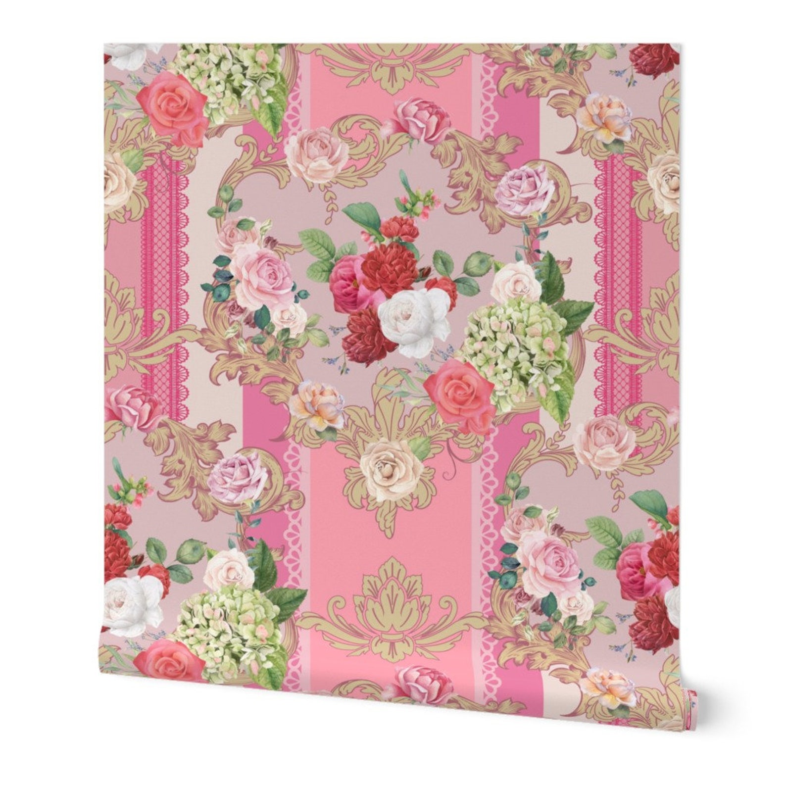 Rococo Pattern Wallpaper Pink Rococo Romance by Susie B | Etsy
