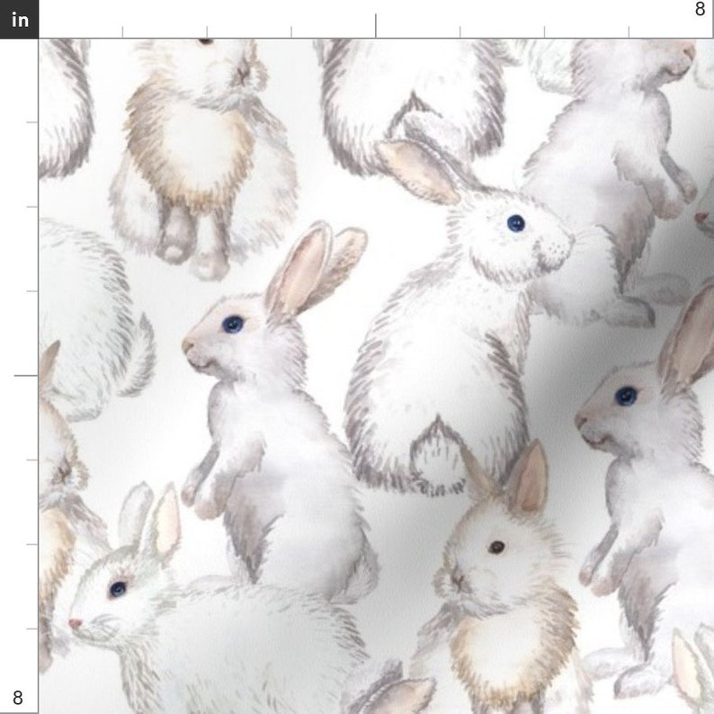 Watercolor White Rabbit Fabric White Rabbits by Svetlana - Etsy