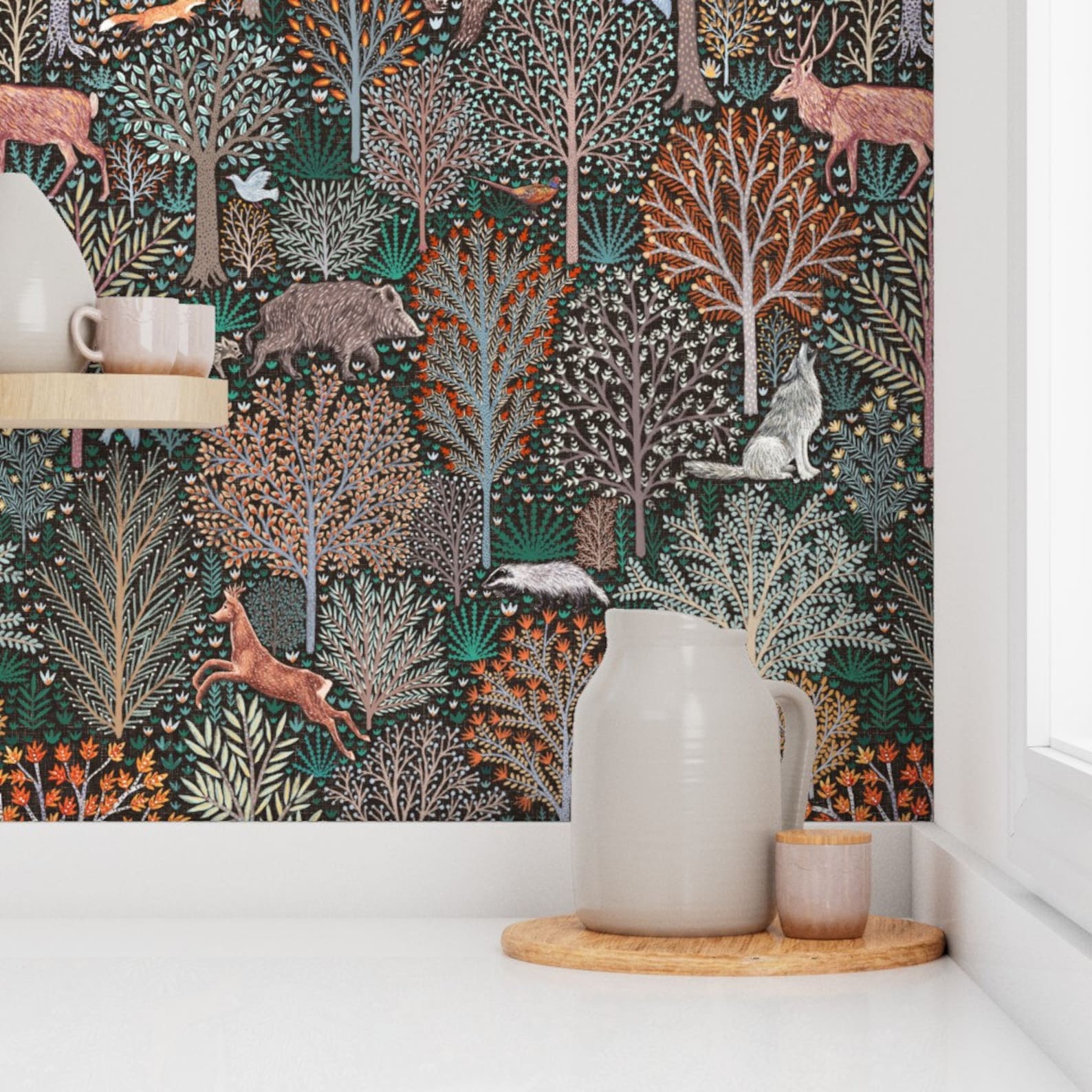 Rustic Wallpaper - Forest Animals by Rebecca_reck_art - Woodland ...