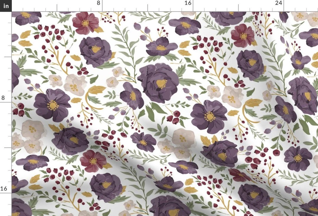 Purple Autumn Floral Fabric - Saturated Autumn Meadow Fall Floral by ...