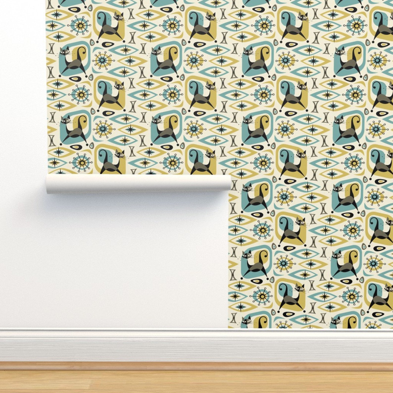 MCM Wallpaper Mid Century Cat Abstract by Studioxtine - Etsy