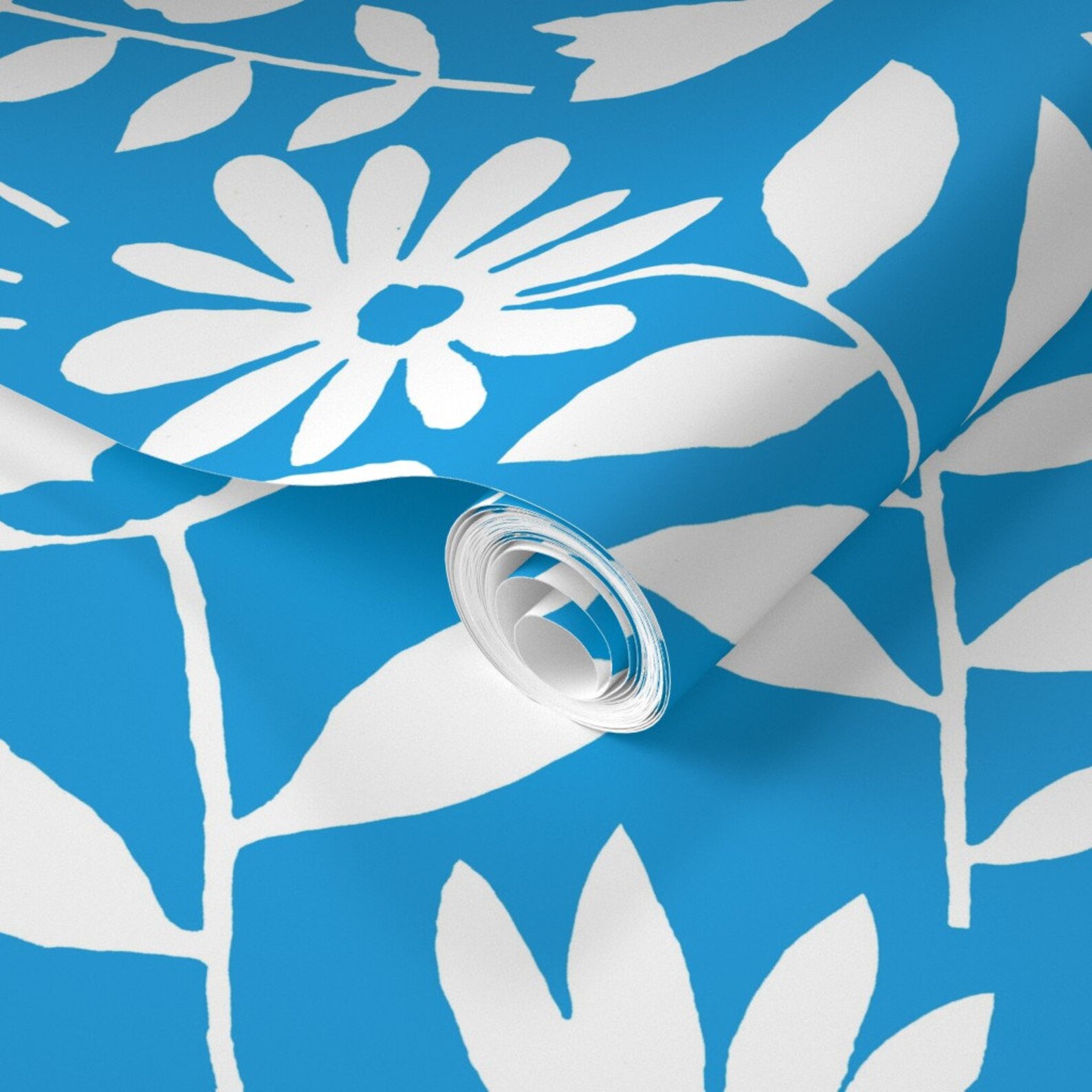 Floral Wallpaper Cutout Flower White on Blue by Kate Rowley - Etsy