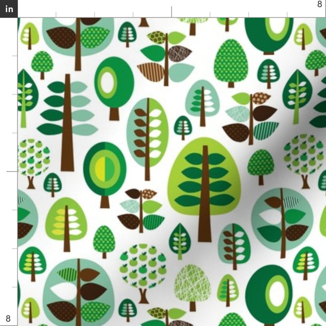Tree Fabric Retro Green Nature Tree Leaf and Forest by - Etsy